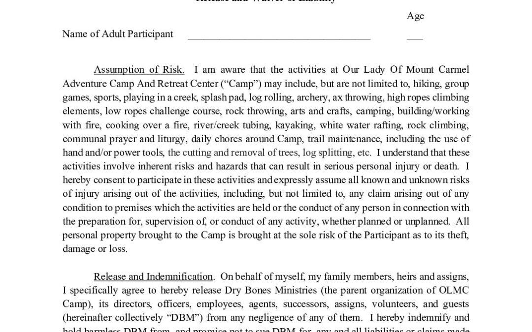Release Form for Adult – revised 12_2025 1.2 | Our Lady of Mt. Carmel ...